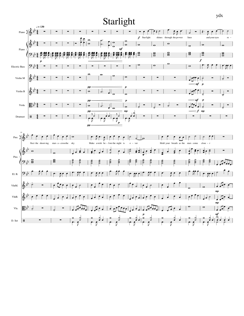 Starlight Sheet music for Piano, Violin, Viola, Bass guitar & more ...