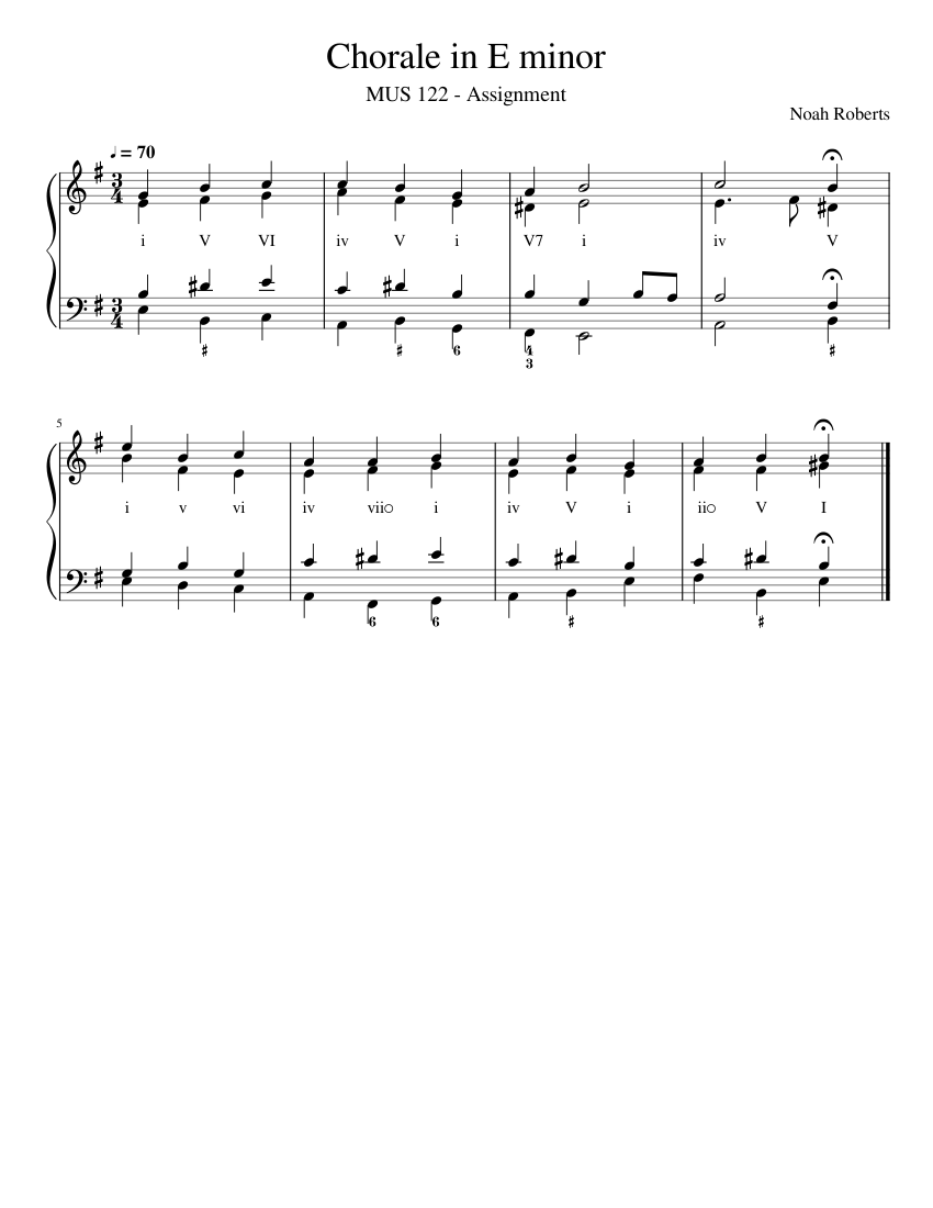 4 part Chorale in E minor Sheet music for Piano (Solo) Easy | Musescore.com
