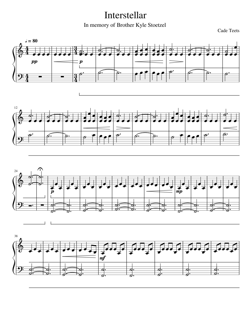 Interstellar piano arrangement (not finished) Sheet music for Piano ...