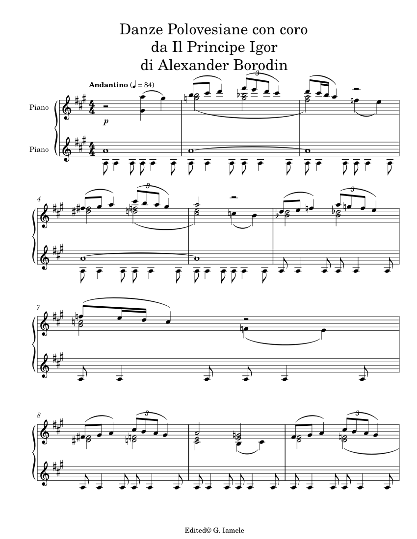 Danze Polovesiane con coro – Alexander Borodin Sheet Music for Piano ...
