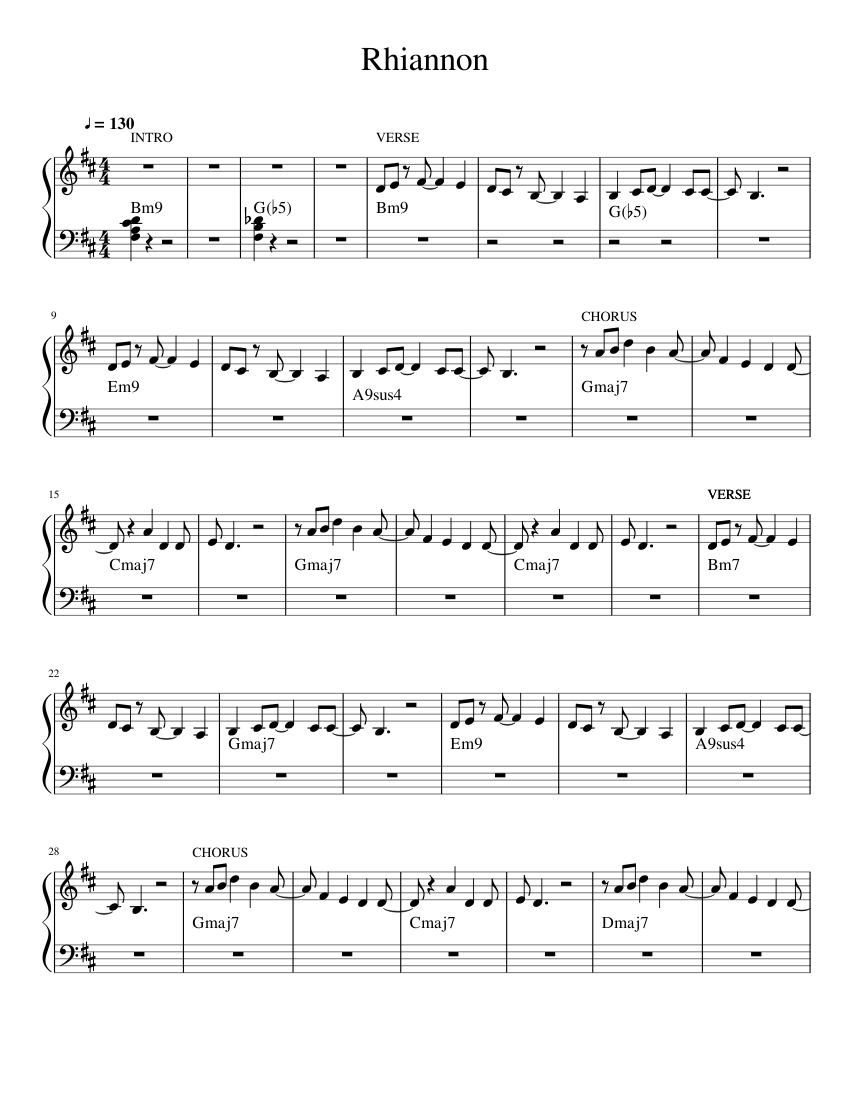 Rhiannon Reharmonisation Fleetwood Mac Sheet Music with Chords for ...