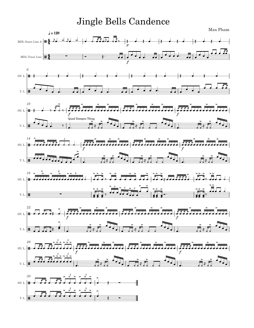 THE Jingle Bells Candence Sheet Music for Snare drum, Tenor drum ...