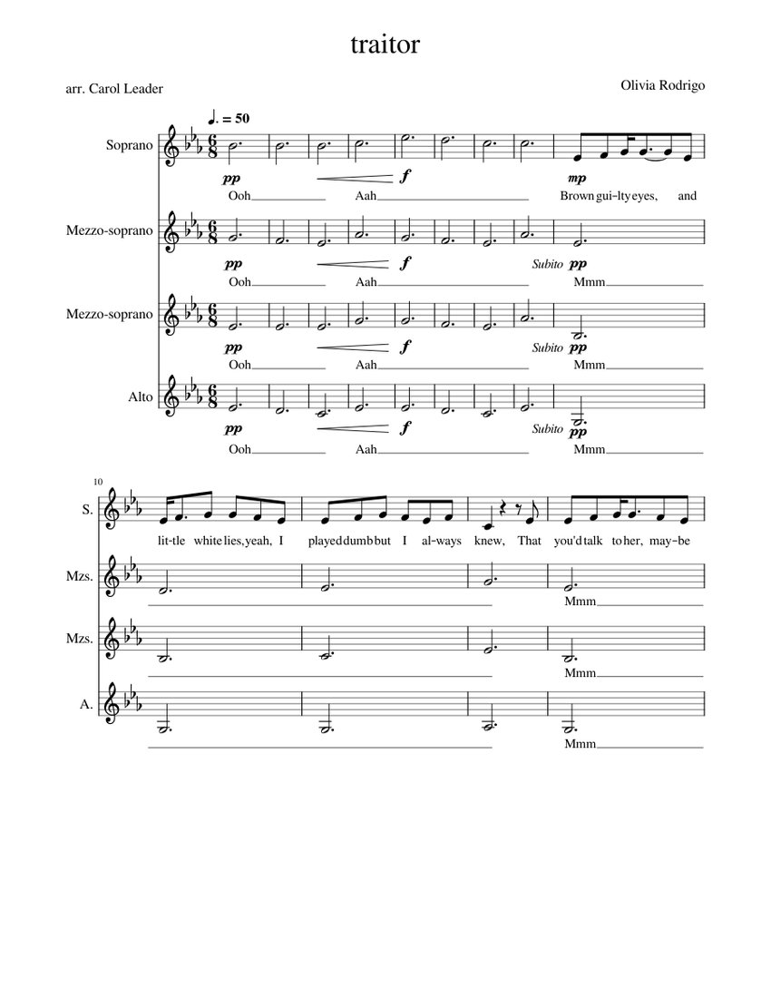traitor - Olivia Rodrigo Sheet music for Soprano, Alto, Mezzo soprano ...