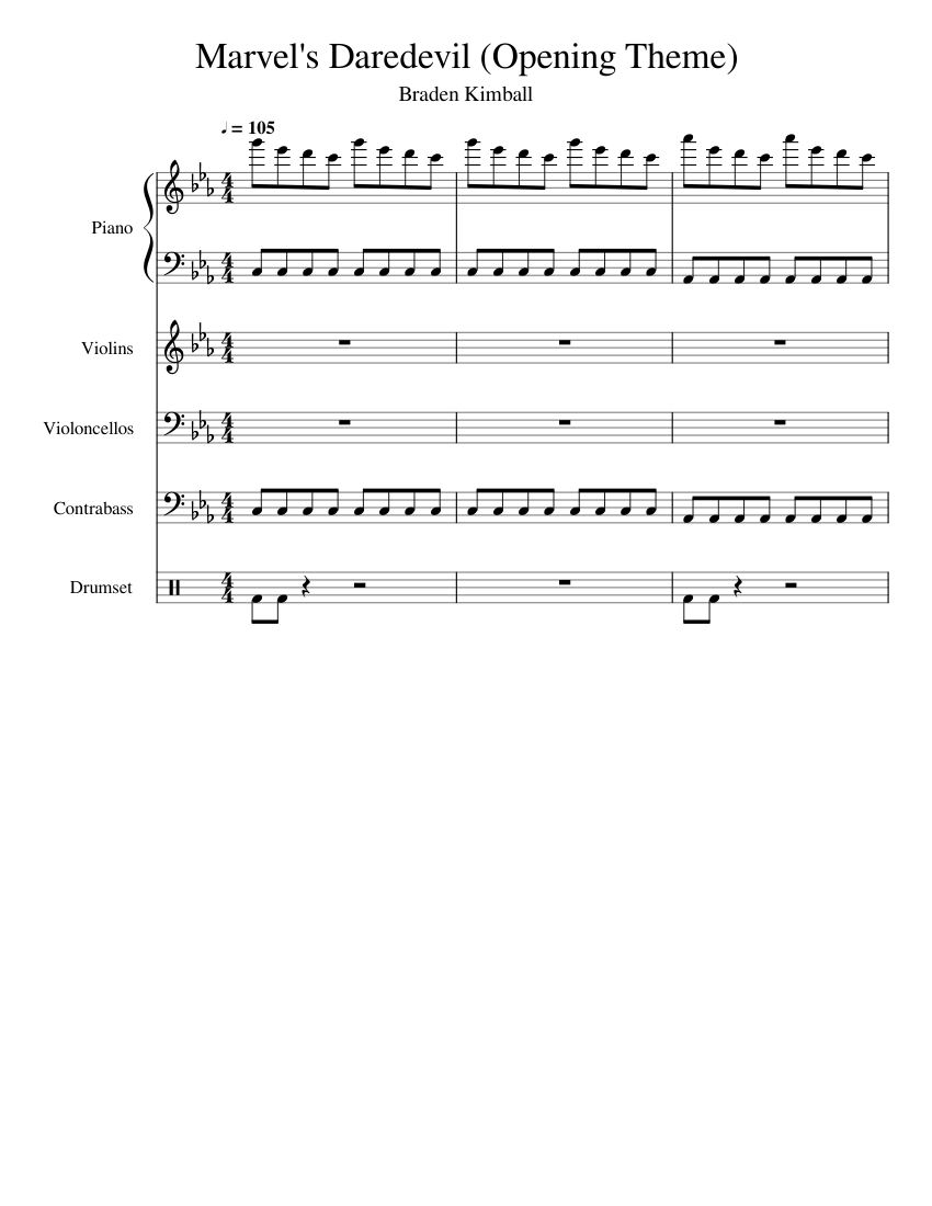 Marvel's Daredevil (Opening Theme) - Full Piano Sheet music for Piano ...
