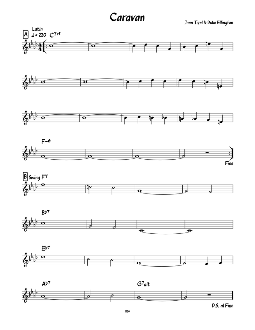 Caravan Sheet Music with Chords for Piano (Solo) easy | MuseScore.com