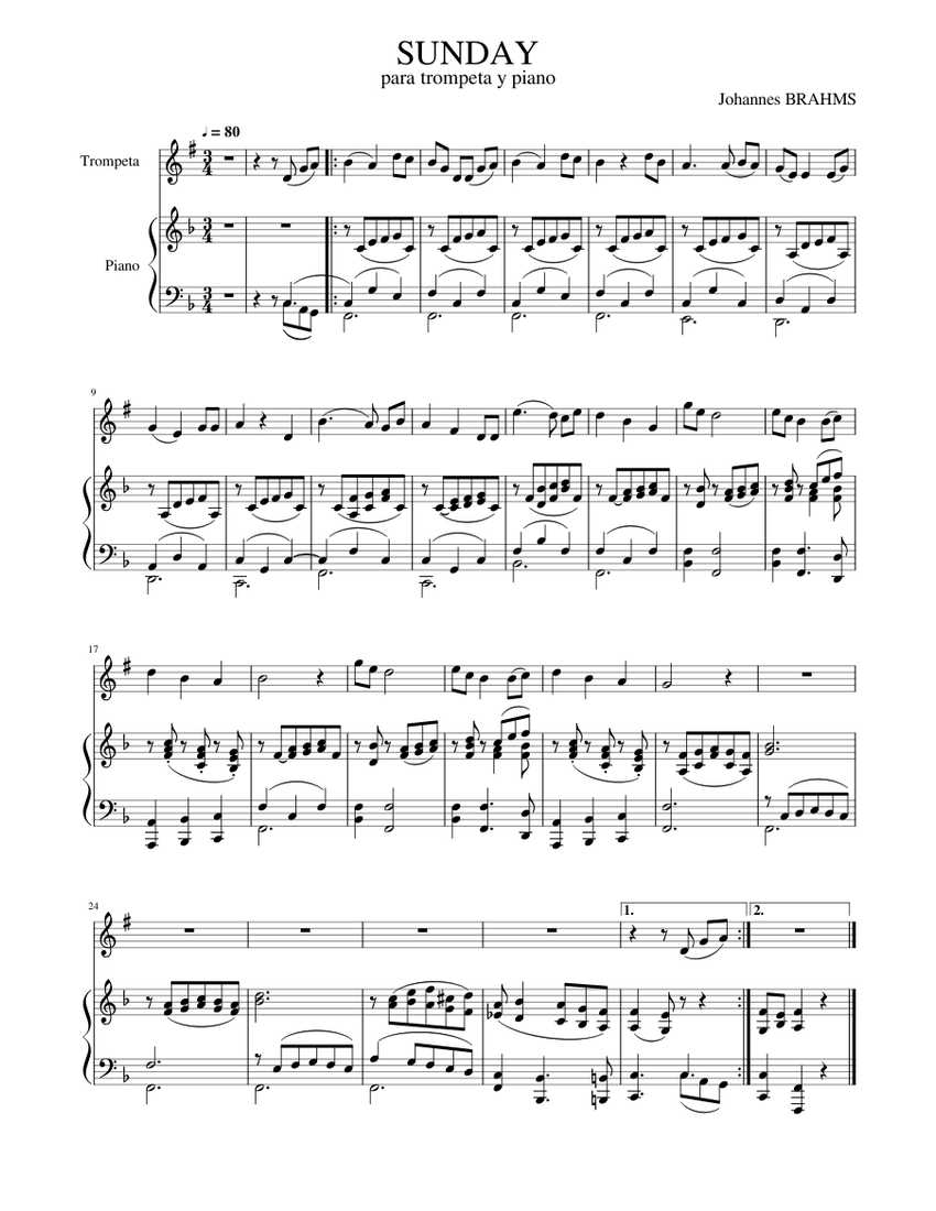 SUNDAY Sheet music for Piano, Trumpet in b-flat (Solo) | Musescore.com