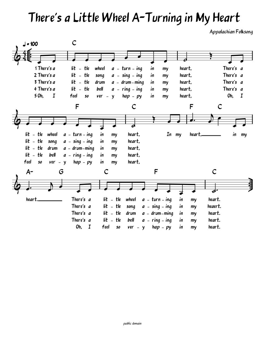 There's a Little Wheel A-Turning in My Heart (Lead sheet with lyrics ...