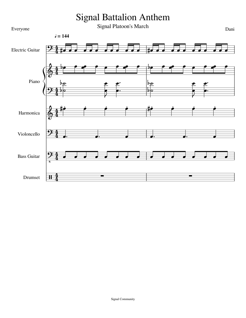 Signal Battalion Anthem Sheet music for Piano, Cello, Guitar, Bass ...