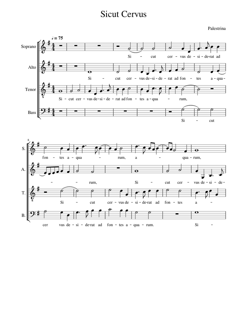 Sicut Cervus Sheet Music for Soprano, Alto, Tenor, Bass voice (Choral) | MuseScore.com