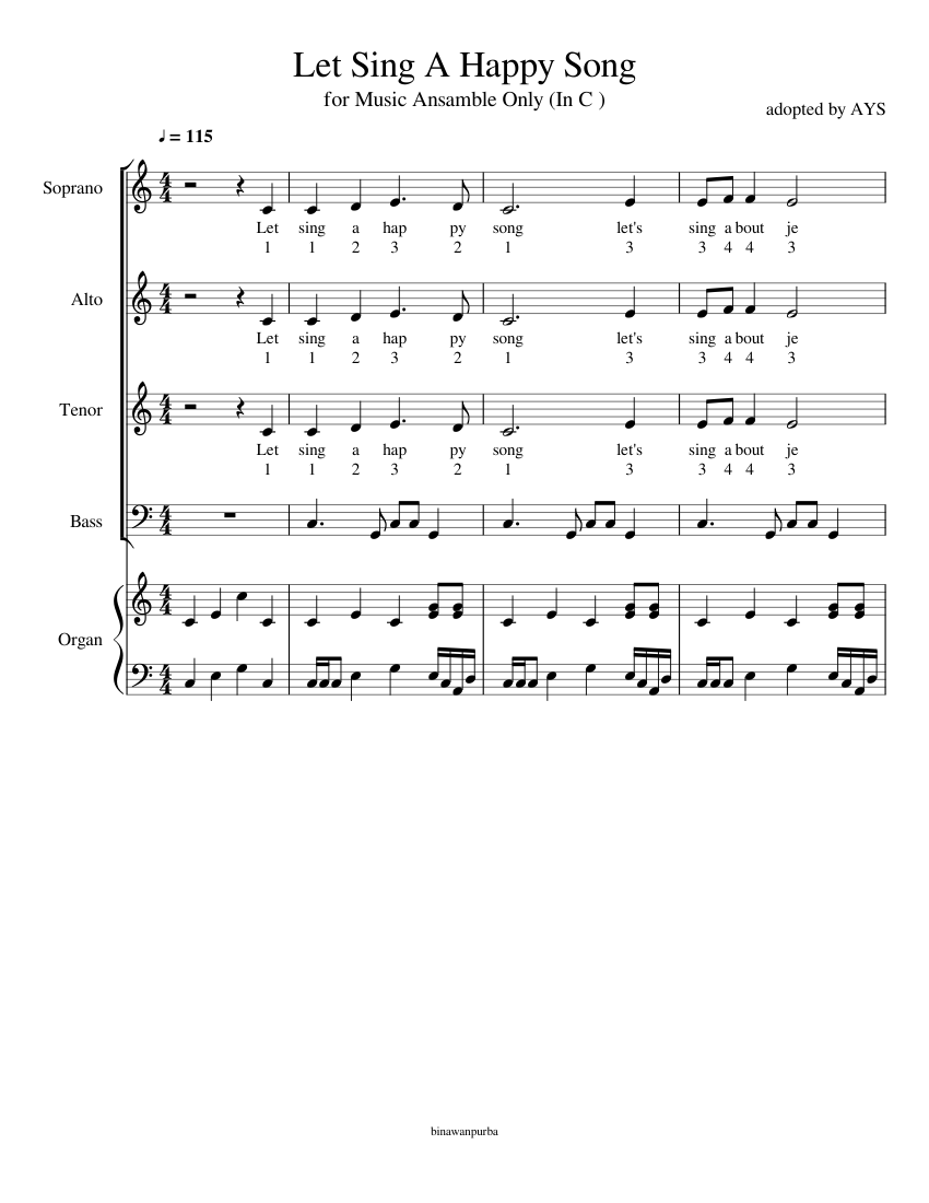 Let Sing A Happy Song Sheet Music for Soprano, Alto, Tenor, Bass voice ...