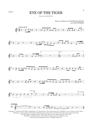 Eye Of The Tiger – Survivor Sheet Music for Violin (String Ensemble ...