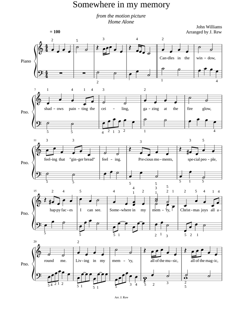 Somewhere in my memory – John Williams Sheet Music for Piano (Solo ...