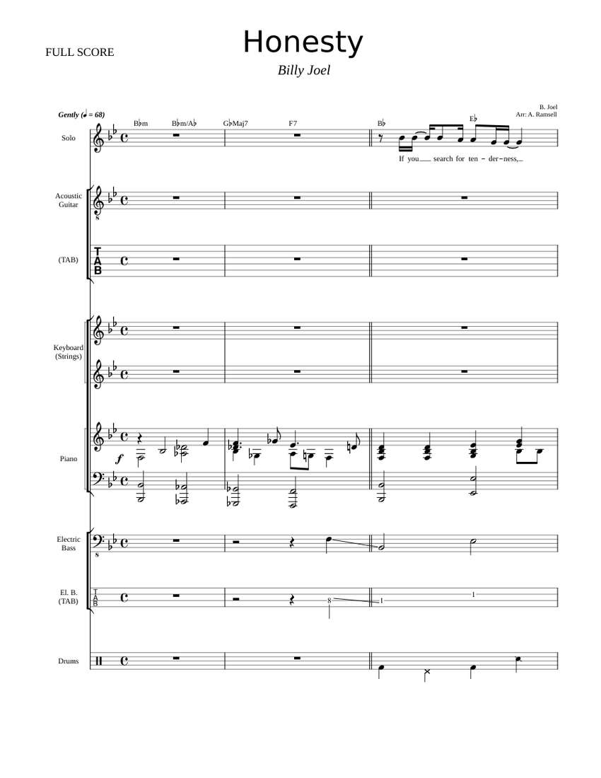 Honesty - Billy Joel Sheet Music and Tab with Chords for Piano, Vocals ...