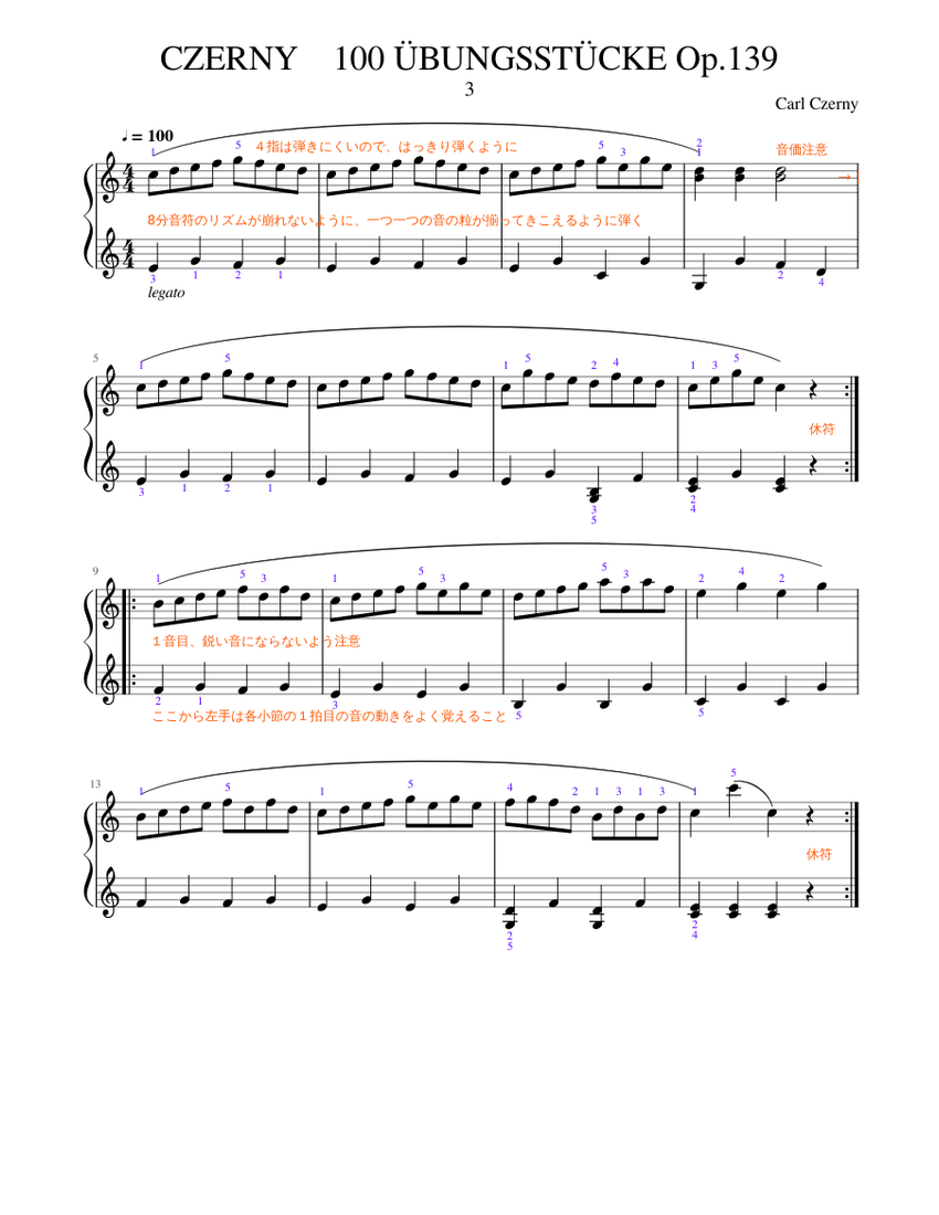 CZERNY 100 ÜBUNGSSTÜCKE Op.139 -3 - piano tutorial