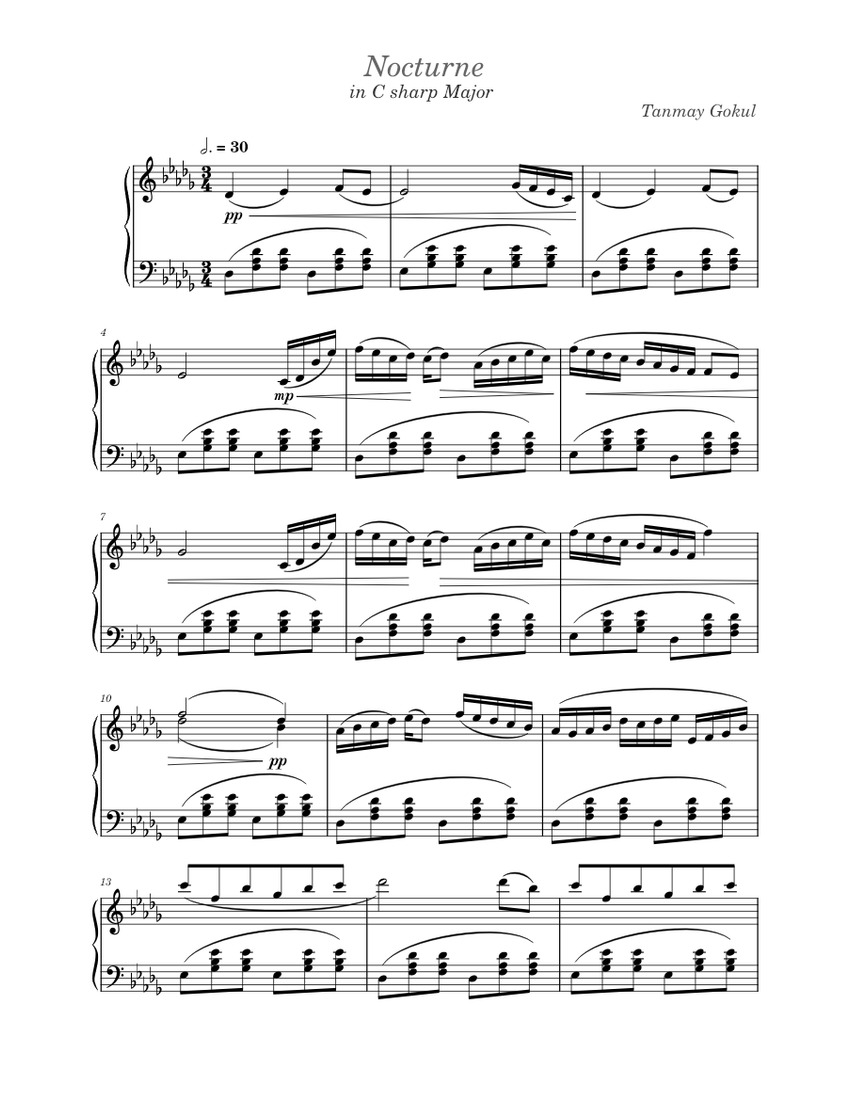 Nocturne in C-Sharp Major Sheet Music for Piano (Solo) | MuseScore.com