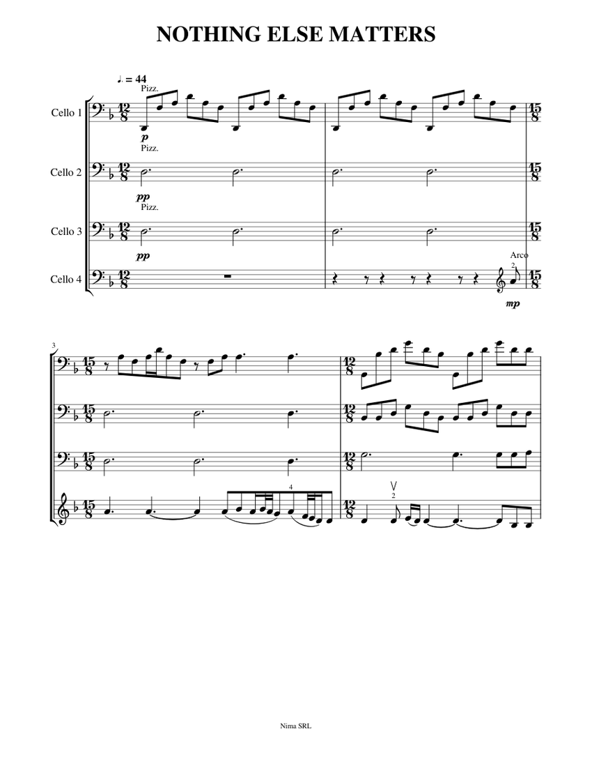 NOTHING ELSE MATTERS Sheet music for Cello (String Quartet) | Musescore.com
