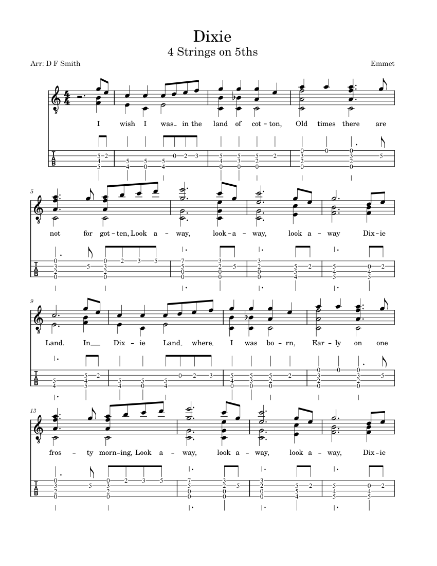 Dixie – Daniel Decatur Emmett Sheet Music and Tab for Guitar (Solo ...