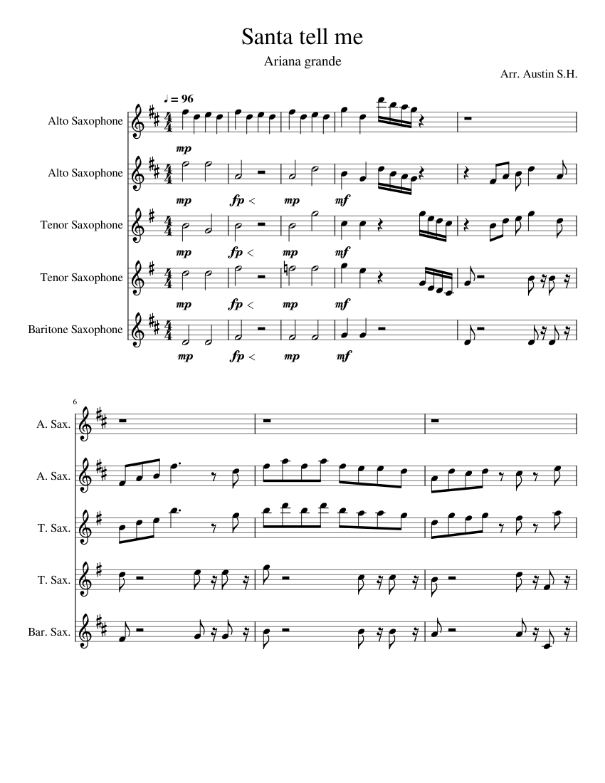 Santa tell me Sheet Music for Saxophone alto, Saxophone tenor ...