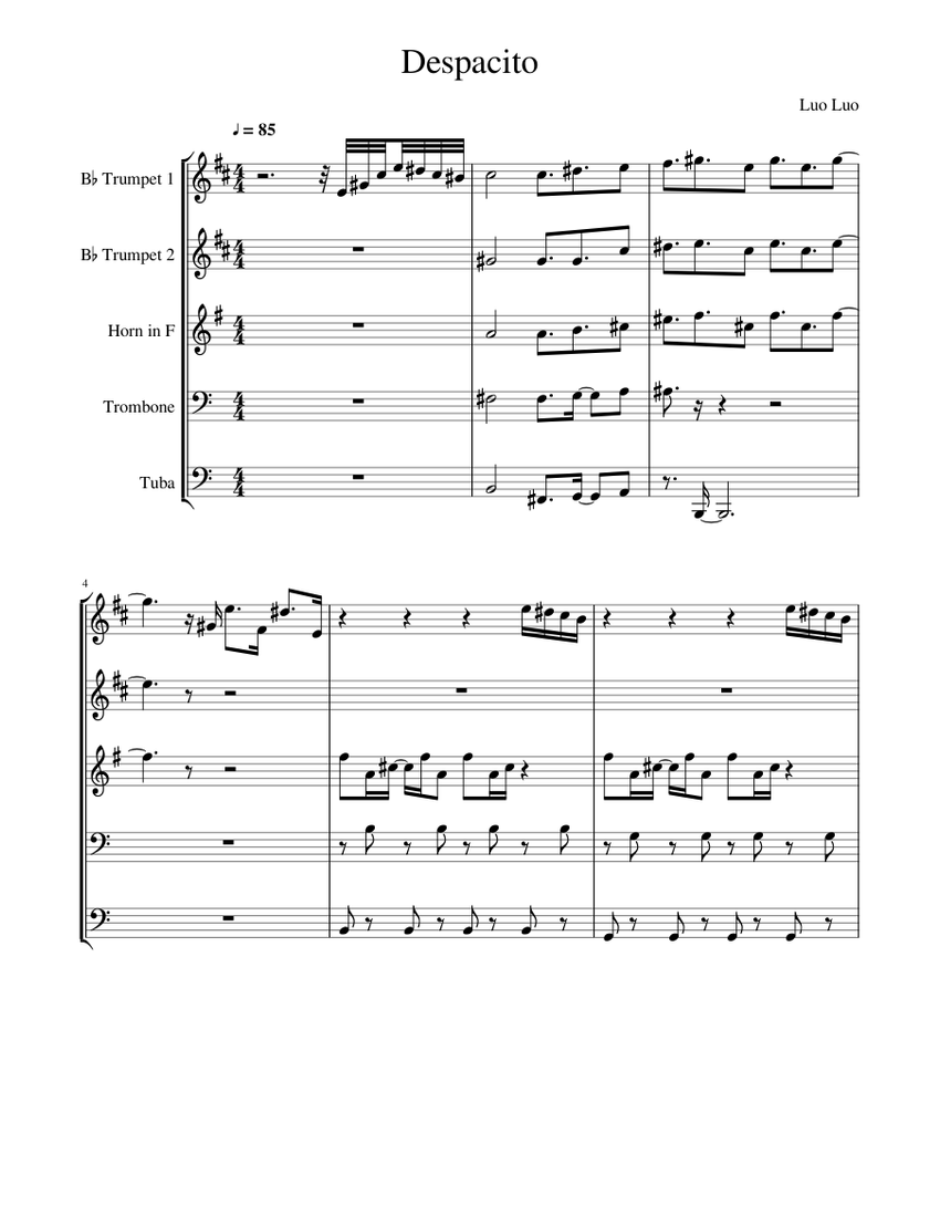 Despacito Sheet Music for Trombone, Tuba, Trumpet in b-flat, French ...