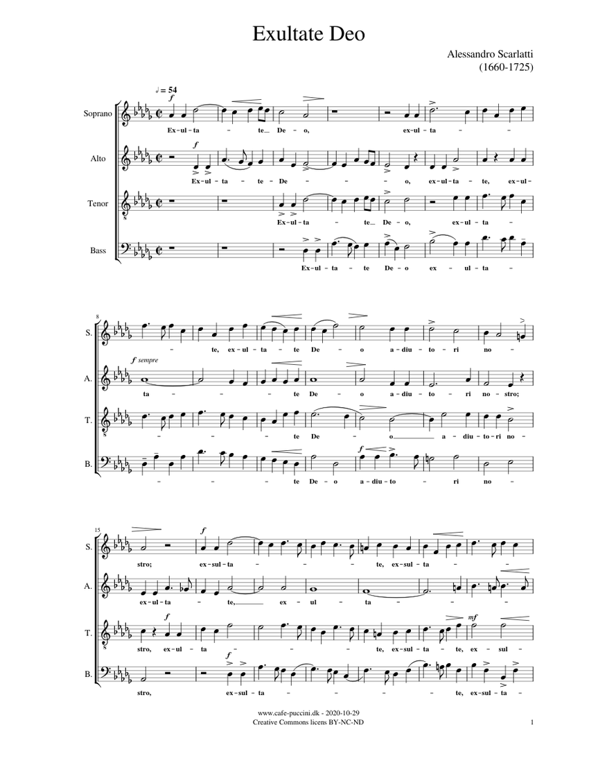 Scarlatti -- Exultate Deo Sheet Music for Soprano, Alto, Tenor, Bass ...