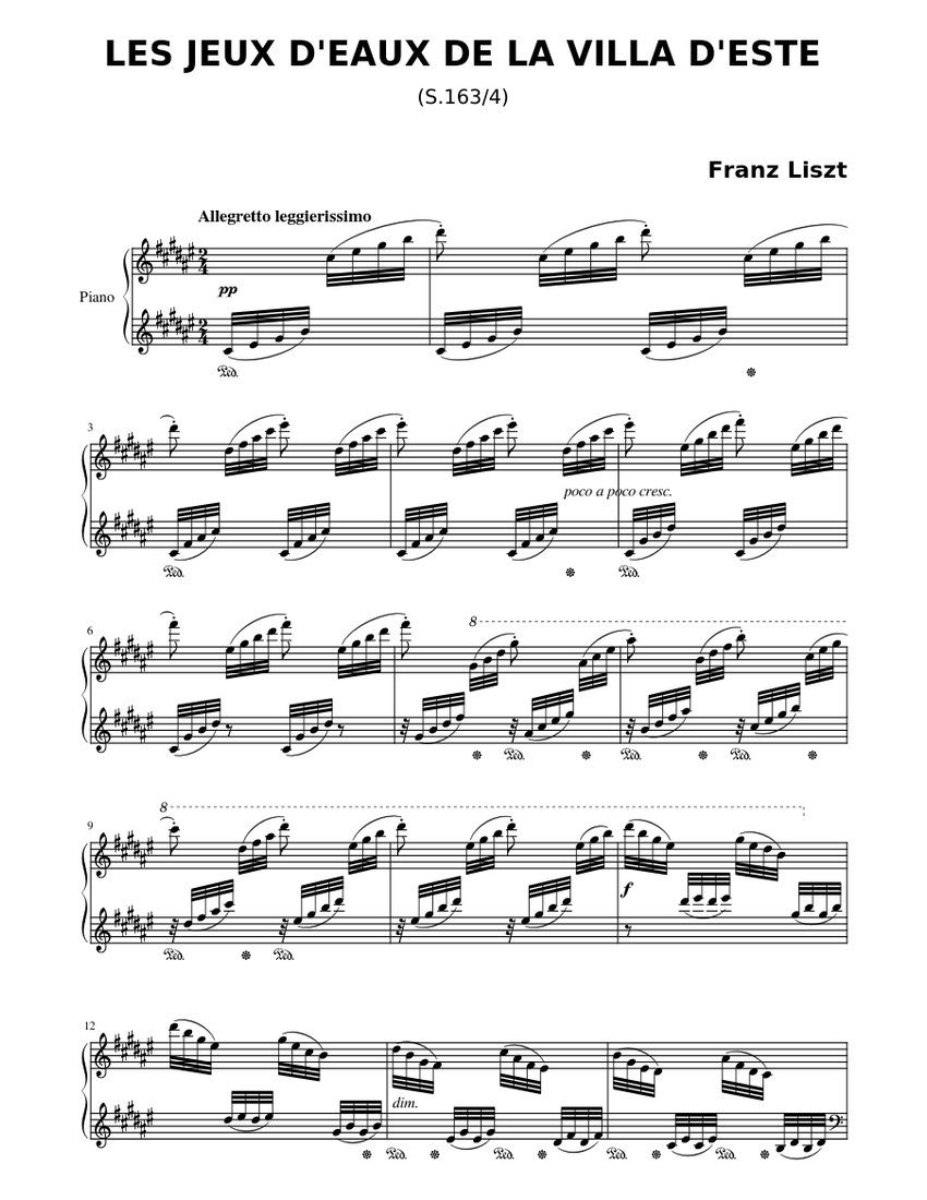 LES JEUX D'EAUX DE LA VILLA D'ESTE – Franz Liszt Sheet music for Piano (Piano Duo) | Musescore.com
