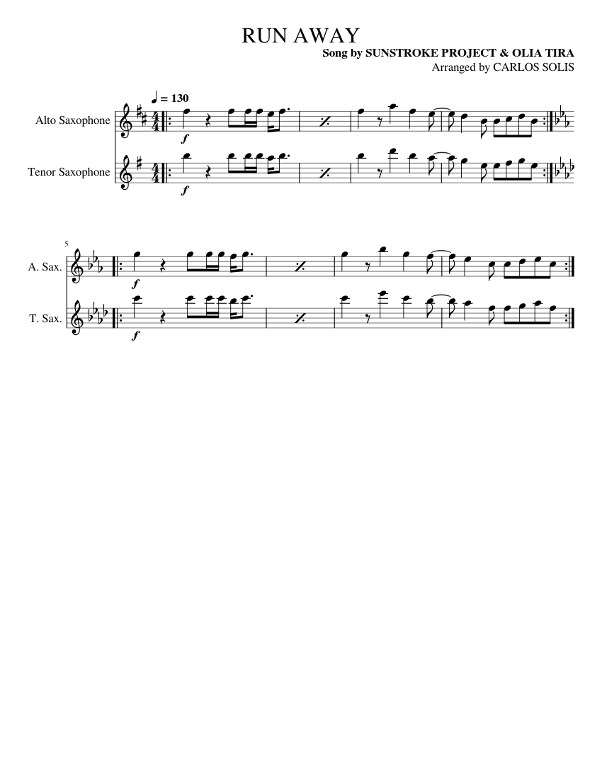 RUN AWAY by CARLIT0CHURRIT0 Sheet Music for Saxophone alto, Saxophone ...