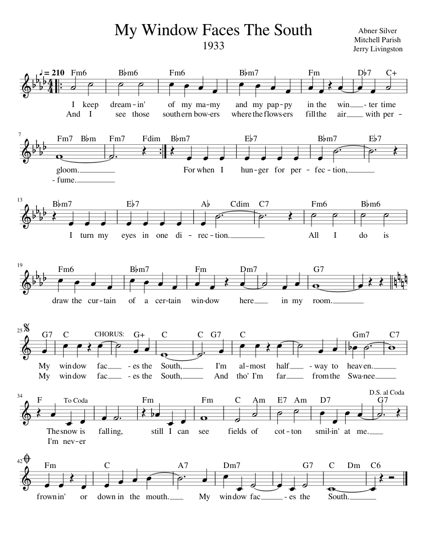 My Window Faces The South Sheet music for Piano (Solo) | Musescore.com