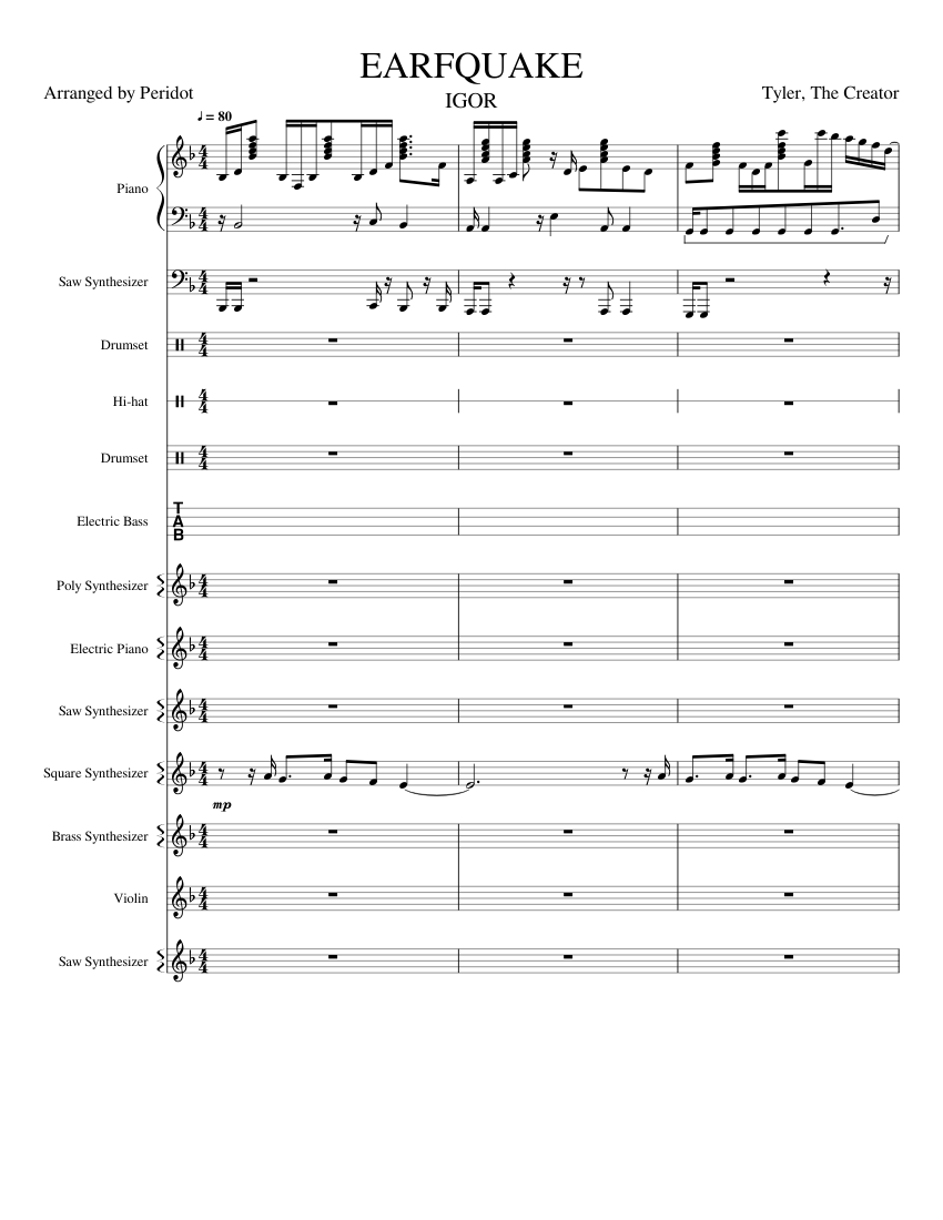 EARFQUAKE Sheet Music and Tab for Piano, Violin, Bass guitar, Drum ...