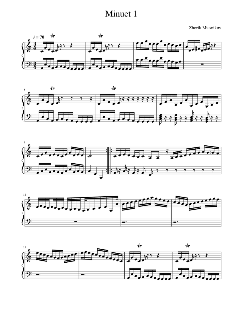Minuet 1 Sheet Music for Piano (Solo) | MuseScore.com