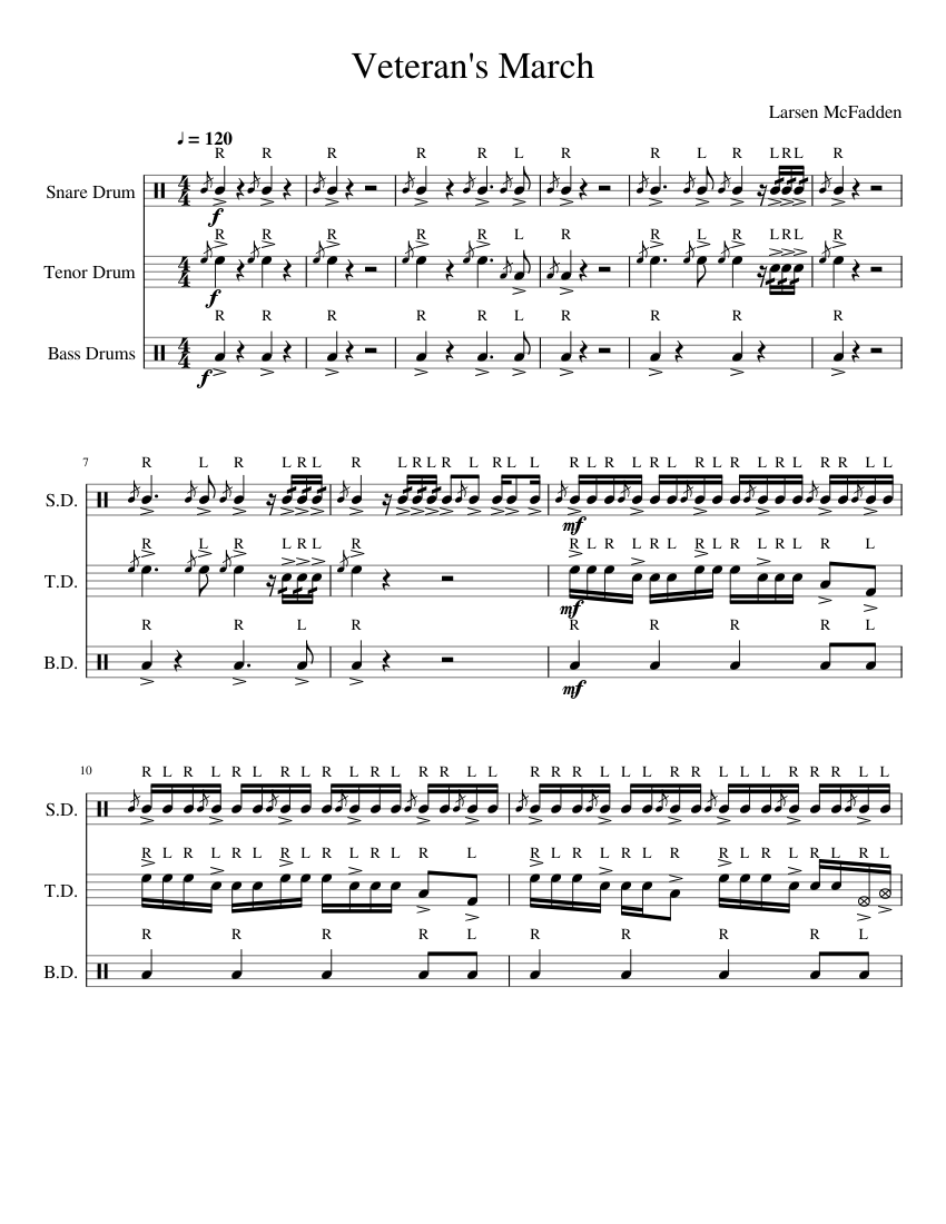 Veteran's March Sheet music for Snare drum, Bass drum, Rototom ...