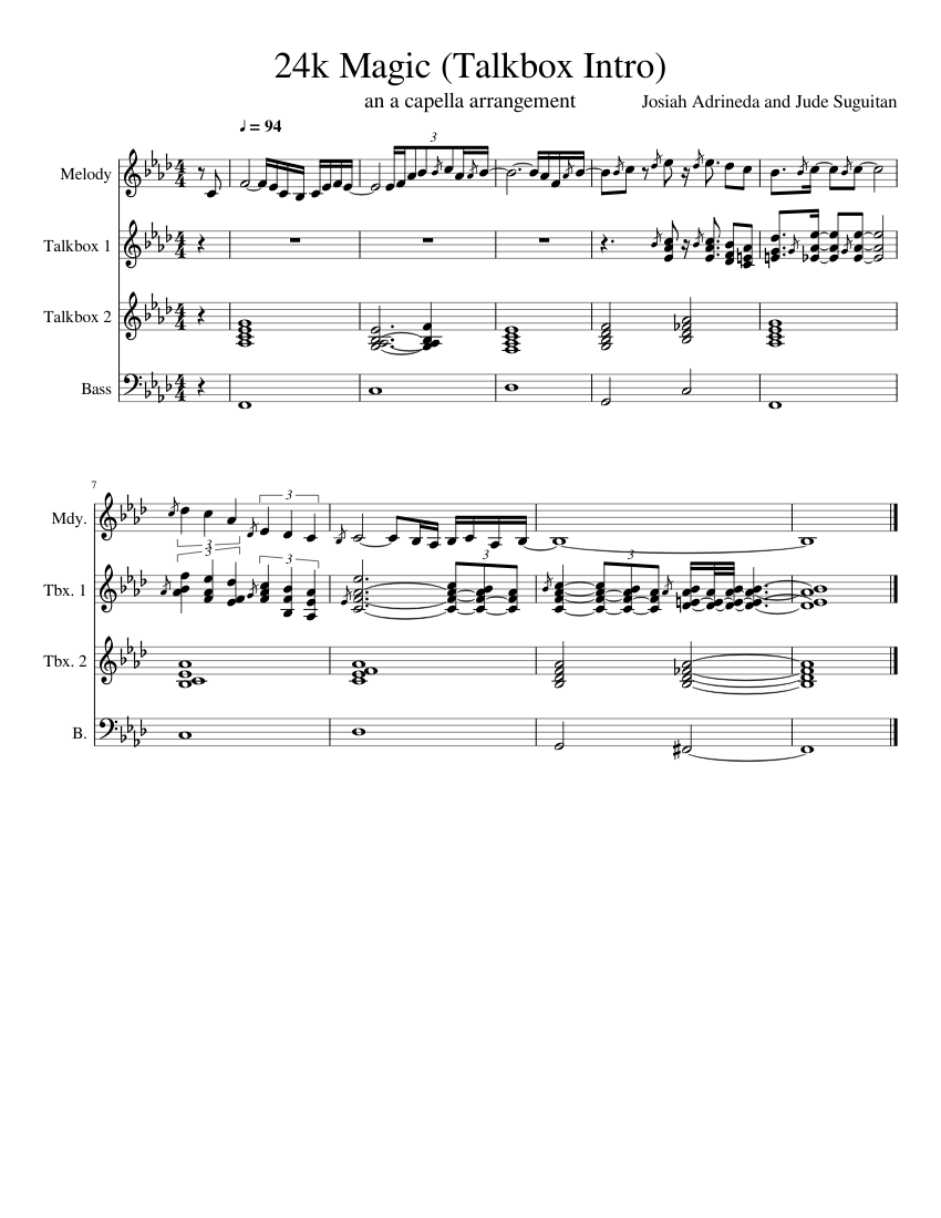 24k Magic (Talkbox Intro) Sheet Music for Piano (Mixed Quartet ...