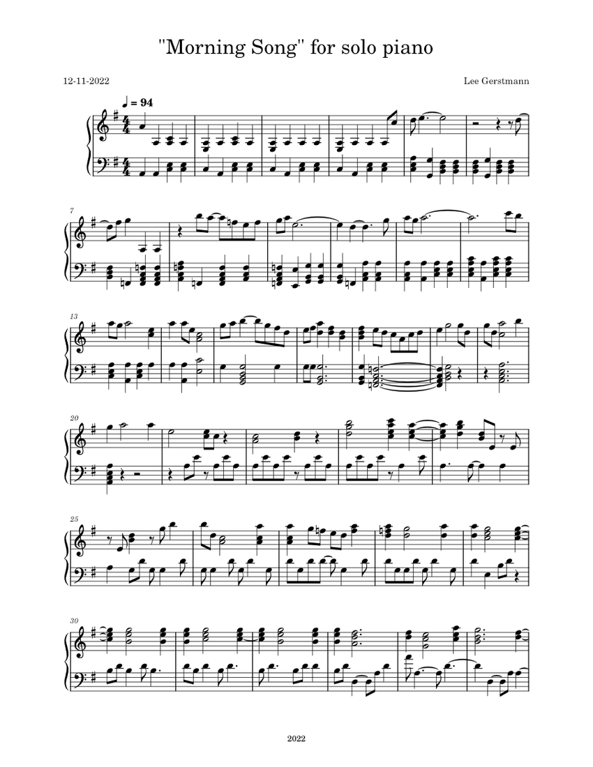 Morning Song for solo piano Sheet music for Piano (Solo) | Musescore.com