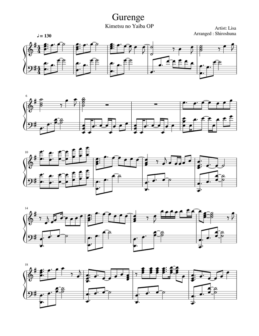 Gurenge Sheet music for Piano (Solo) | Musescore.com