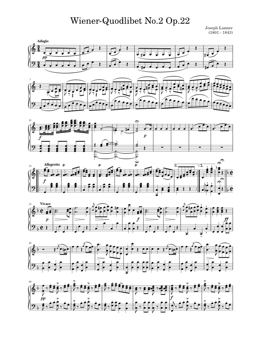 (1801 - 1843) Joseph Lanner - Wiener-Quodlibet No.2, Op.22 Sheet music ...