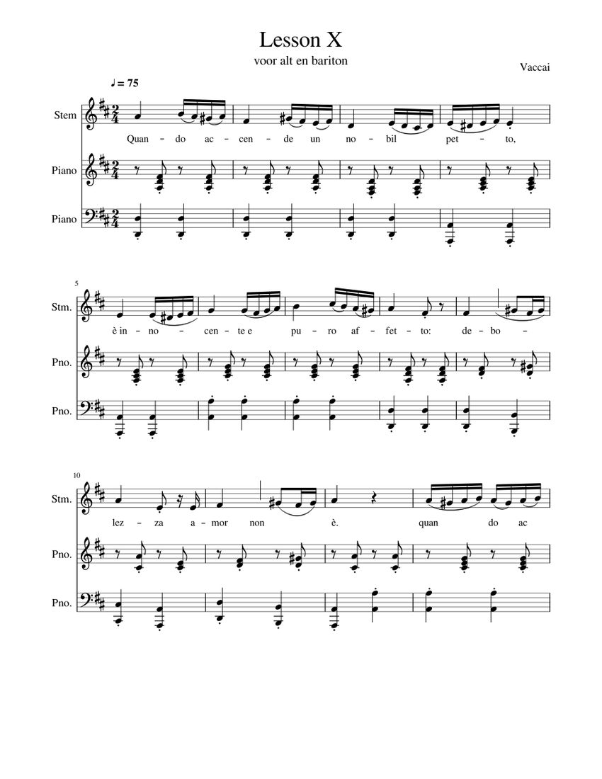 Lesson X (Vaccai) Sheet music for Piano, Vocals (Mixed Trio ...