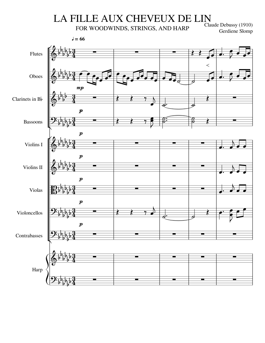 LA FILLE AUX CHEVEUX DE LIN Sheet music for Flute, Oboe, Clarinet in b ...