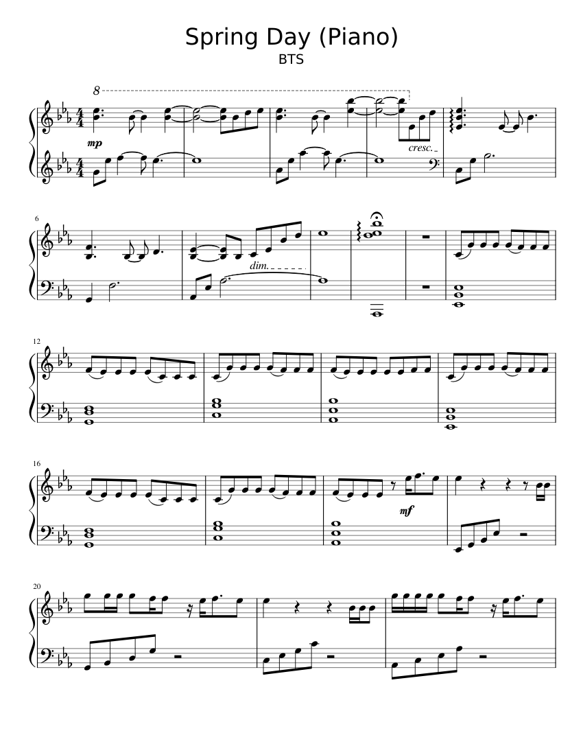 Spring Day BTS Piano Solo Sheet music for Piano (Solo) | Musescore.com