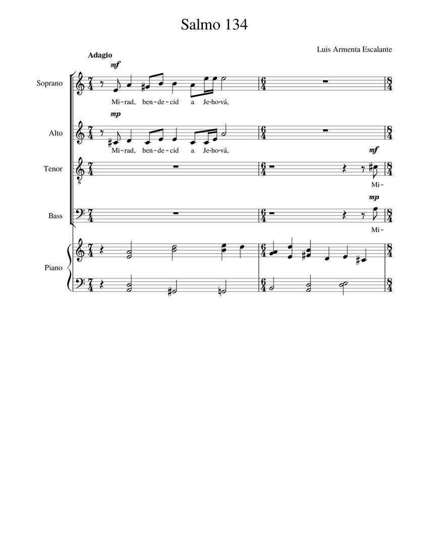 Salmo 134 Sheet music for Piano, Soprano, Alto, Tenor & more ...
