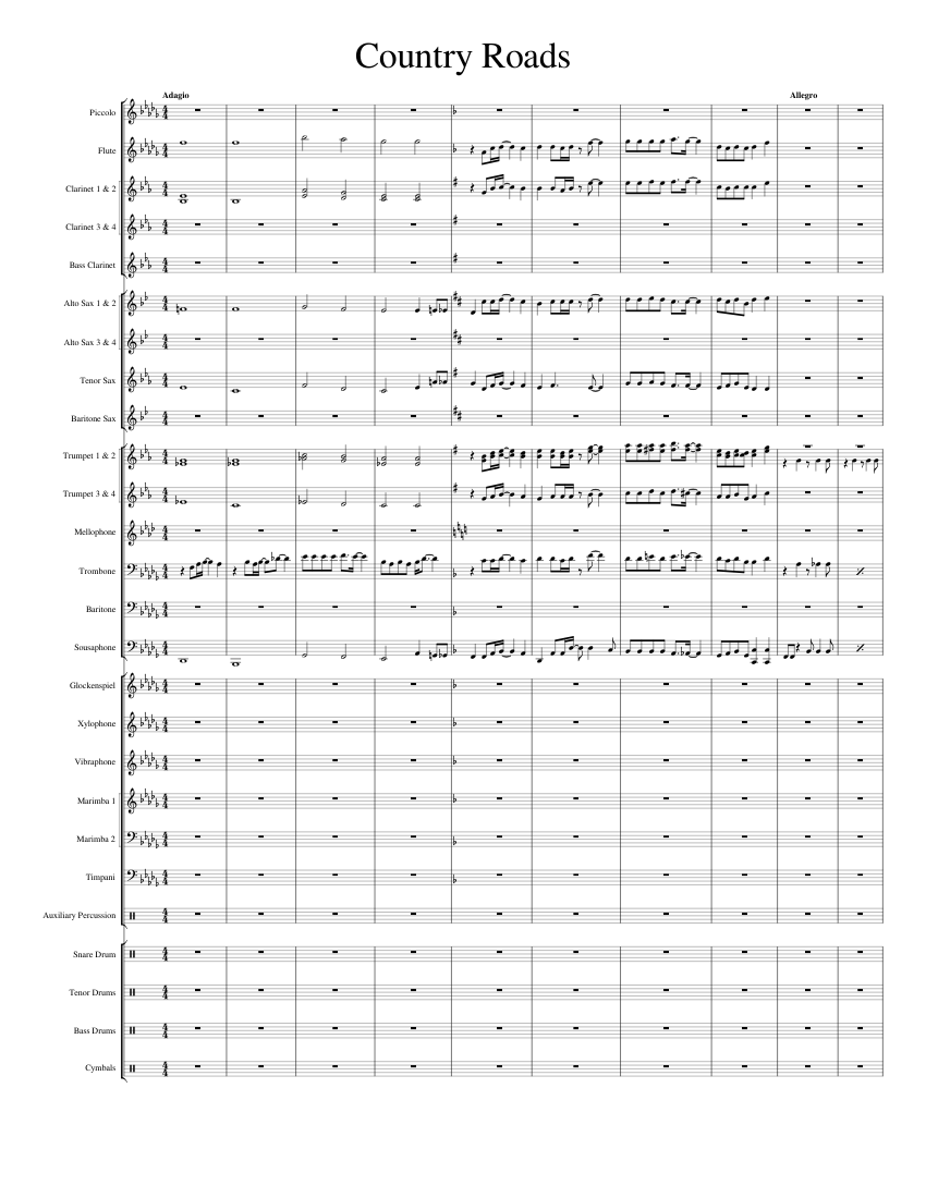 Country Roads Sheet Music for Trombone, Tuba, Flute piccolo, Flute ...