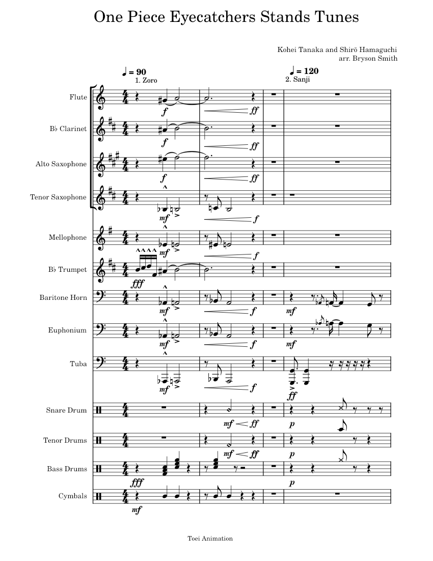 One Piece Eyecatchers Stands Tunes Sheet Music for Euphonium, Tuba ...