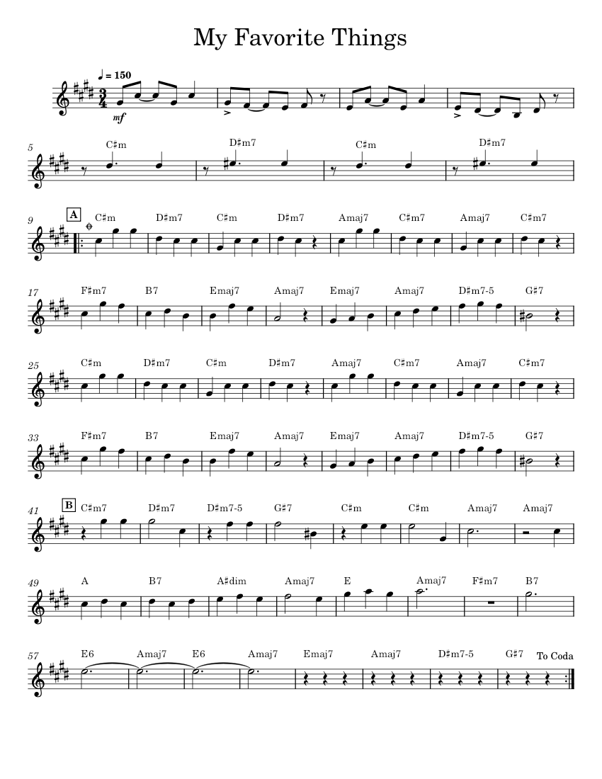 My favorite things – Rodgers & Hammerstein for Session Sheet music for ...