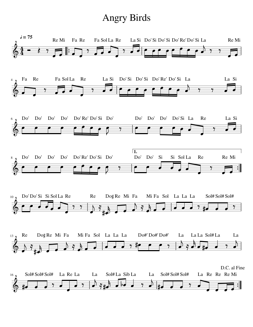 Angry Birds Flauta Dulce Sheet Music with Chords for Recorder (Solo ...