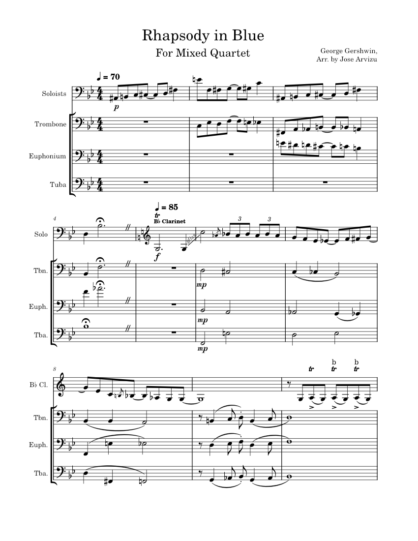 Rhapsody in Blue - George Gershwin (Mixed Quartet) Sheet music for ...