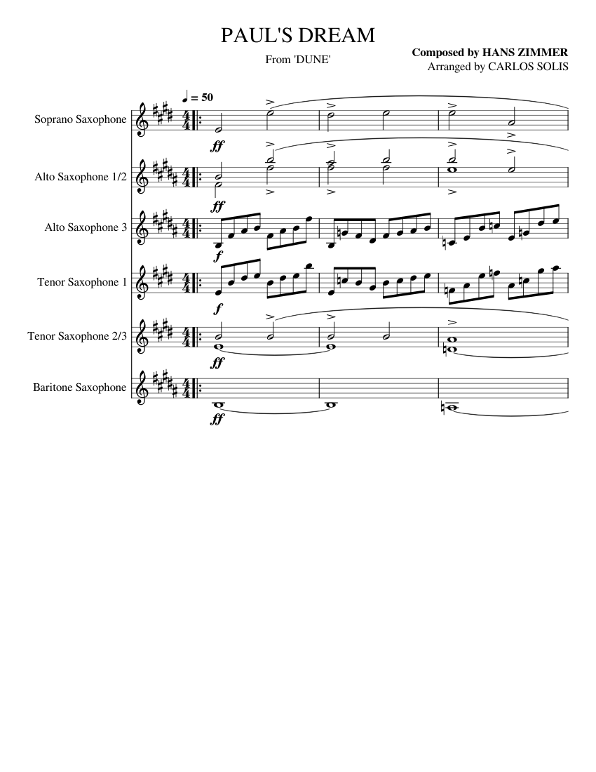 PAUL'S DREAM (DUNE) by CARLIT0CHURRIT0 Sheet music for Saxophone alto, Saxophone tenor ...