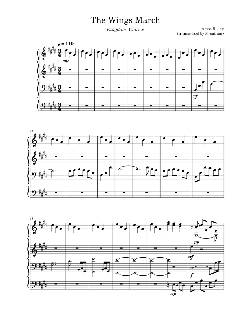 The Wings March – Amos Roddy – Kingdom Classic OST Sheet Music for ...
