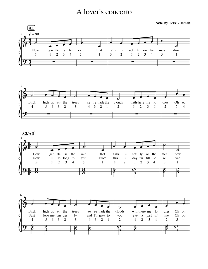 A lover's concerto-C-Live1 Sheet Music for Piano (Solo) Easy ...