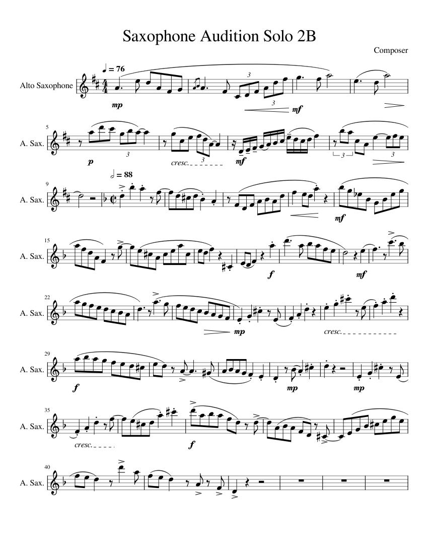 Saxophone Audition Solo 2B Sheet Music for Saxophone alto (Solo ...