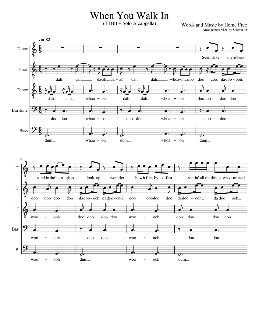 When You Walk In (TTBB A cappella - by Home Free) Sheet Music for Tenor ...