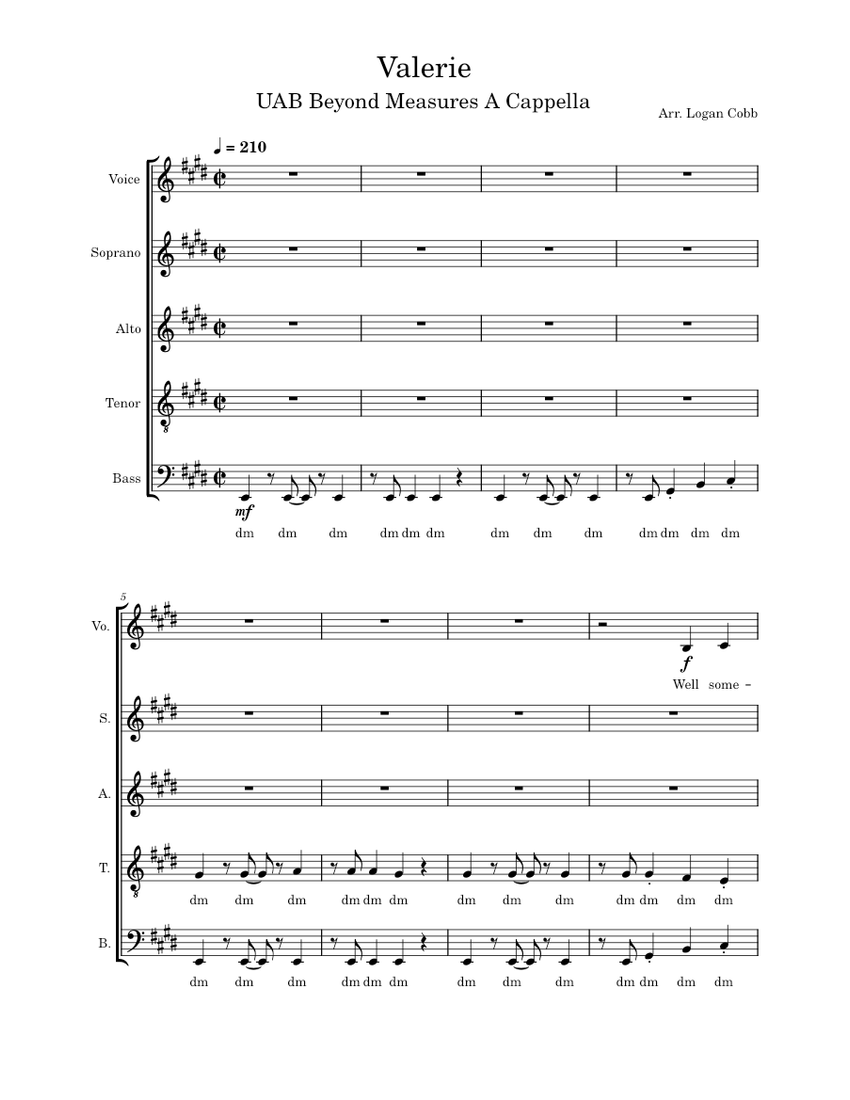 Valerie Sheet music for Soprano, Alto, Tenor, Bass voice & more instruments (A Capella ...