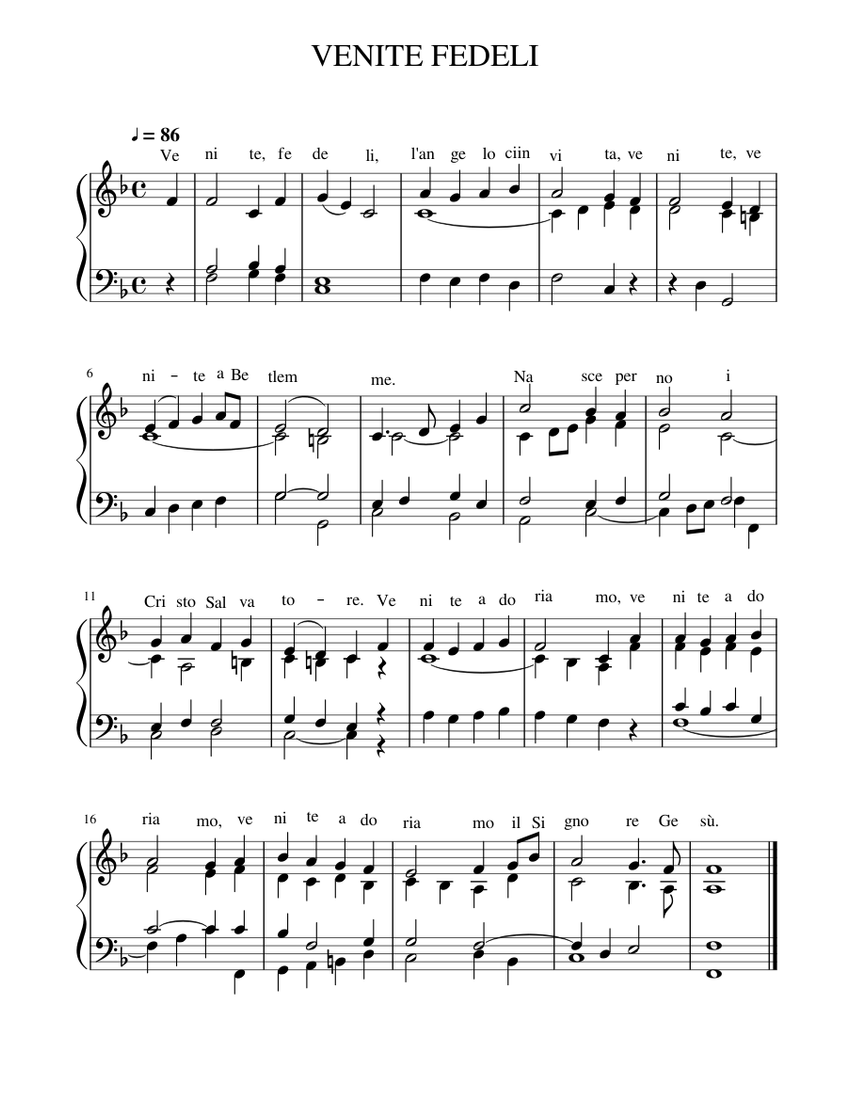 VENITE FEDELI Sheet Music for Organ (Solo) | MuseScore.com